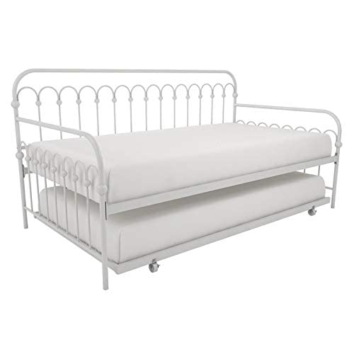 Novogratz Bright Pop Twin Metal Daybed and Trundle, Stylish & Multifunctional, Built-in Casters, White