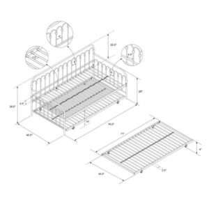 Novogratz Bright Pop Twin Metal Daybed and Trundle, Stylish & Multifunctional, Built-in Casters, White