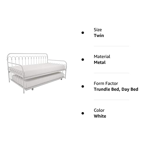 Novogratz Bright Pop Twin Metal Daybed and Trundle, Stylish & Multifunctional, Built-in Casters, White