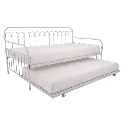 Novogratz Bright Pop Twin Metal Daybed and Trundle, Stylish & Multifunctional, Built-in Casters, White