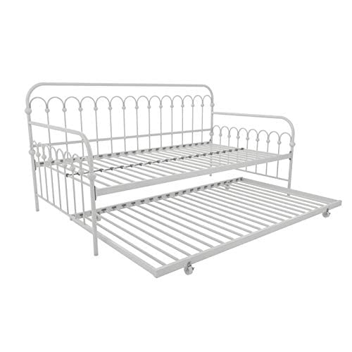 Novogratz Bright Pop Twin Metal Daybed and Trundle, Stylish & Multifunctional, Built-in Casters, White