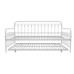 Novogratz Bright Pop Twin Metal Daybed and Trundle, Stylish & Multifunctional, Built-in Casters, White