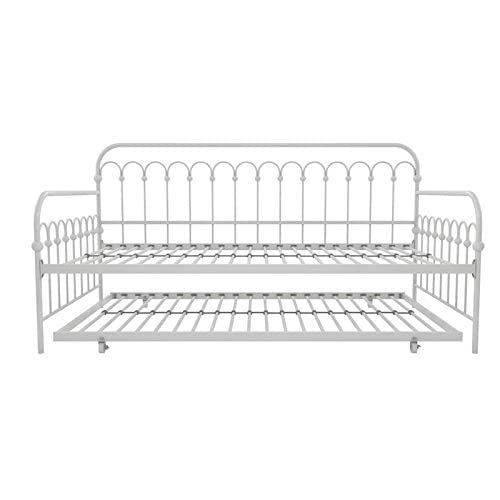 Novogratz Bright Pop Twin Metal Daybed and Trundle, Stylish & Multifunctional, Built-in Casters, White