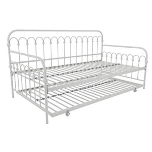 Novogratz Bright Pop Twin Metal Daybed and Trundle, Stylish & Multifunctional, Built-in Casters, White