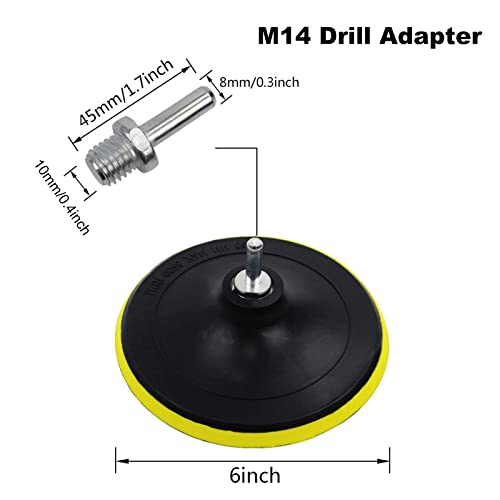 Coceca 7pcs 6 Inch Drill Buffer Attachment with Buffing Wheel, Sponge and Wool Polishing Pad Set with M14 Drill Adapter