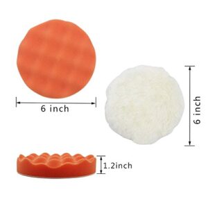 Coceca 7pcs 6 Inch Drill Buffer Attachment with Buffing Wheel, Sponge and Wool Polishing Pad Set with M14 Drill Adapter