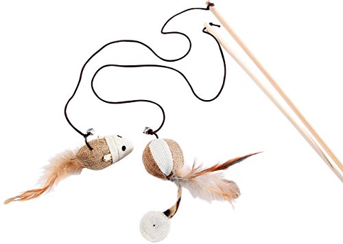 LukPaw Cat Teaser Cat Kitten Toys Set Natural Sisal Wand Teasers with Mouse, Bell, Feather, Elastic String, and Sturdy Wood Rod