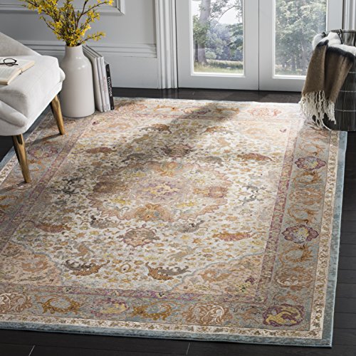 SAFAVIEH Aria Collection Area Rug - 5'1" x 7'6", Beige & Orange, Boho Chic Medallion Distressed Design, Non-Shedding & Easy Care, Ideal for High Traffic Areas in Living Room, Bedroom (ARA120E)