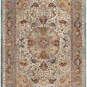 SAFAVIEH Aria Collection Area Rug - 5'1" x 7'6", Beige & Orange, Boho Chic Medallion Distressed Design, Non-Shedding & Easy Care, Ideal for High Traffic Areas in Living Room, Bedroom (ARA120E)