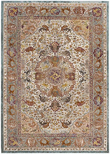 SAFAVIEH Aria Collection Area Rug - 5'1" x 7'6", Beige & Orange, Boho Chic Medallion Distressed Design, Non-Shedding & Easy Care, Ideal for High Traffic Areas in Living Room, Bedroom (ARA120E)