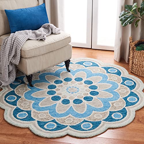 SAFAVIEH Novelty Collection Area Rug - 4' Round, Grey & Rust, Handmade Boho Flower Wool, Ideal for High Traffic Areas in Living Room, Bedroom (NOV101C)