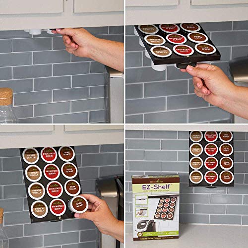 PERFECT POD EZ-Shelf Under Shelf Storage for K Cups, Coffee Holder Compatible with Keurig K Cup Coffee Pods, Space-Saving Under Counter Cabinet Coffee Pod Holder