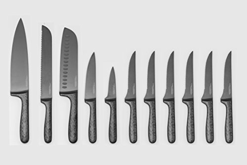 Cambridge Silversmiths Nero Cutlery Set with Block, Stainless Steel,12-Piece