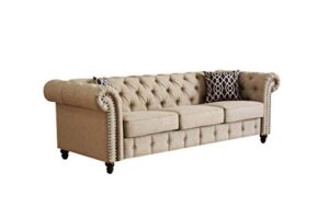 acme aurelia beige linen sofa with 2 pillows