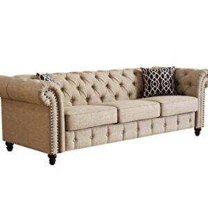 ACME Aurelia Beige Linen Sofa with 2 Pillows