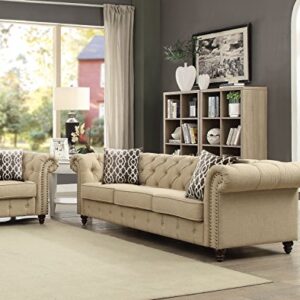 ACME Aurelia Beige Linen Sofa with 2 Pillows