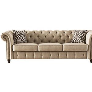 ACME Aurelia Beige Linen Sofa with 2 Pillows