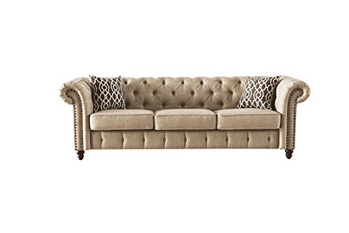 ACME Aurelia Beige Linen Sofa with 2 Pillows