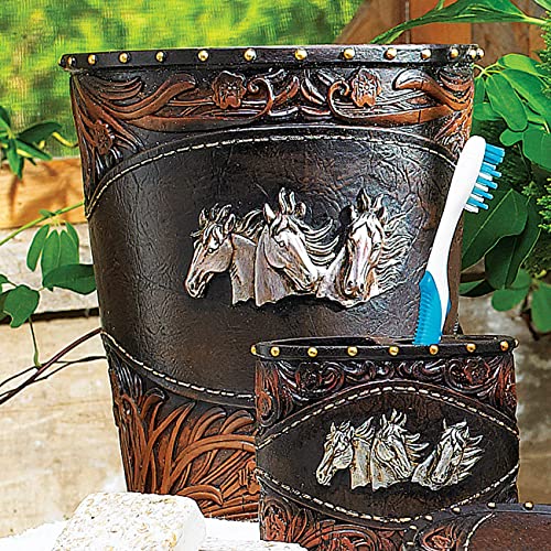 BLACK FOREST DECOR Horse Tooled Leather Waste Basket