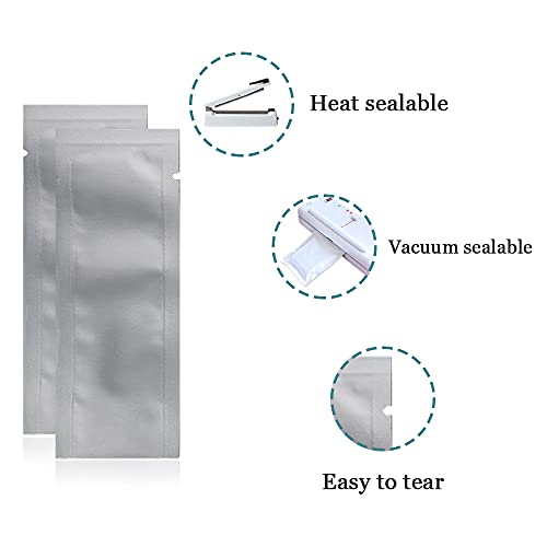 100 Pcs (Outer Size 1.57x4.33 inches) Coffee Food Storage Heat Sealable 3.34mil Mylar Pure Foil Bag Vacuum Pouch for Sampling Packaging Aluminum Foil Package