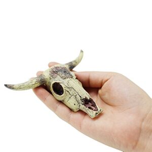 leoyoubei aquarium decoration, fish tank small skull,fish turtle hidden, bonsai beautification. cave landscape pet reptile house shrimps & snails love them (cattle skull)