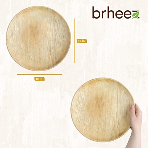 brheez Palm Leaf Plates 25 Ct (12 Inch) - Eco Friendly, Compostable & Biodegradable - Elegant Bamboo Look Disposable Party Plates are Heavy Duty and More Environmentally Friendly than Paper Plates