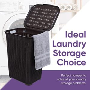 Wicker Laundry Hamper With Lid 50 Liter - Brown Laundry Basket 1.40 Bushel Durable Bin With Cutout Handles - Easy Storage Dirty Cloths in Washroom Bathroom, Or Bedroom. By Superio.