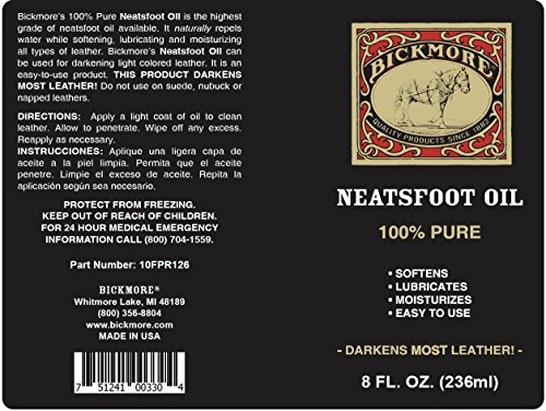 Bickmore 100% Pure Neatsfoot Oil 8 oz - Leather Conditioner and Wood Finish - Works Great on Leather Boots, Shoes, Baseball Gloves, Saddles, Harnesses & Other Horse Tack