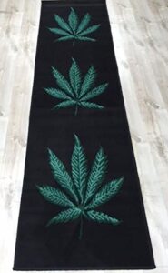 modern mary jane leaf weed marijuana plant carpet theme oriental area rug (2’ x 7’ runner)