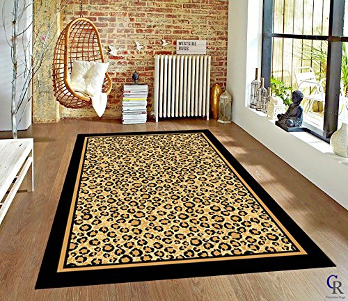 Champion Rugs Modern Contemporary Leopard Skin Pattern Animal Print Area Rug (5’ 3” X 7’ 5”)