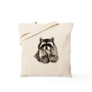 cafepress cute humorous watercolor raccoon blowing a kiss to natural canvas tote bag, reusable shopping bag