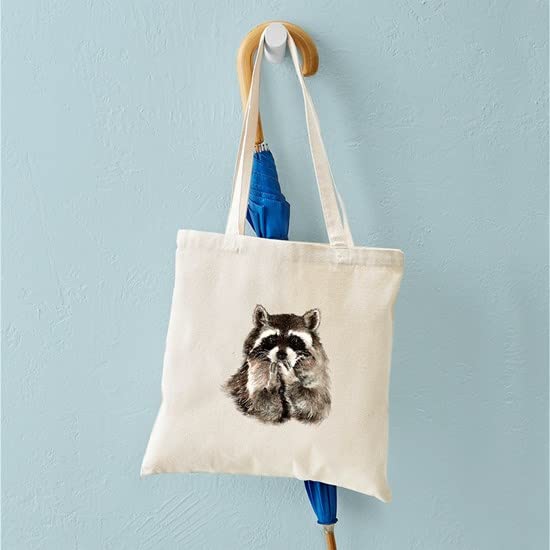 CafePress Cute Humorous Watercolor Raccoon Blowing A Kiss To Natural Canvas Tote Bag, Reusable Shopping Bag