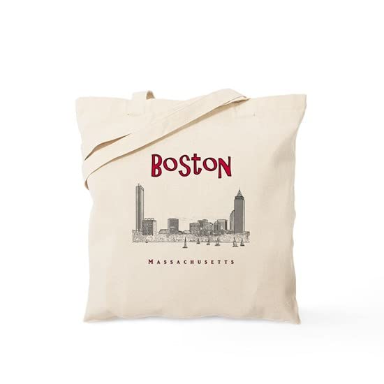 CafePress Boston_10X10_Skyline_Blackred Tote Bag Natural Canvas Tote Bag, Reusable Shopping Bag