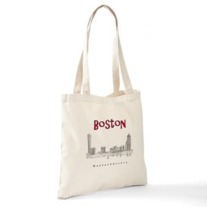 CafePress Boston_10X10_Skyline_Blackred Tote Bag Natural Canvas Tote Bag, Reusable Shopping Bag