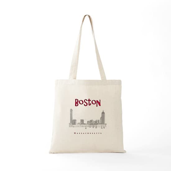 CafePress Boston_10X10_Skyline_Blackred Tote Bag Natural Canvas Tote Bag, Reusable Shopping Bag