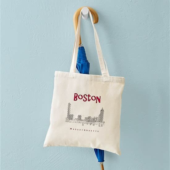 CafePress Boston_10X10_Skyline_Blackred Tote Bag Natural Canvas Tote Bag, Reusable Shopping Bag