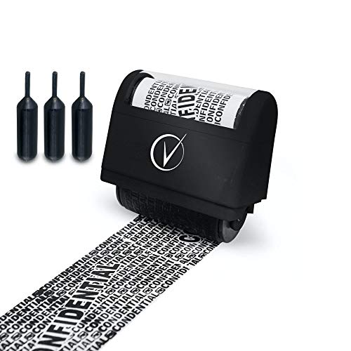 Identity Theft Protection Roller Stamps Wide Kit, Including 3-Pack Refills - Confidential Roller Stamp, Anti Theft, Privacy & Security Stamp, Designed for ID Blackout Security - Classy Black