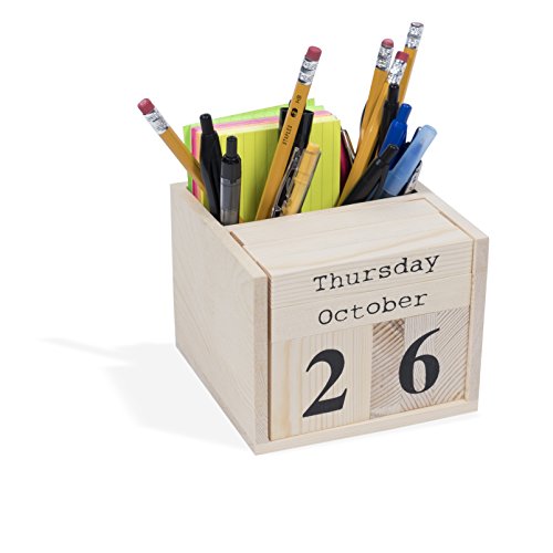 brightmaison BGT Dexo Desk Organizer, Pen Holder & Desk Calendar, DIY Projects Unfinished Wood, Natural