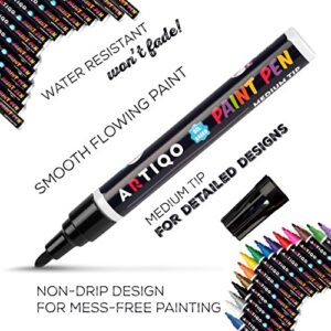 Paint pens for Rock Painting - Wood, Glass, Metal and Ceramic Works on Almost All Surfaces Set of 15 Vibrant Medium tip Oil Paint Marker Pens, Quick Dry, Water Resistant