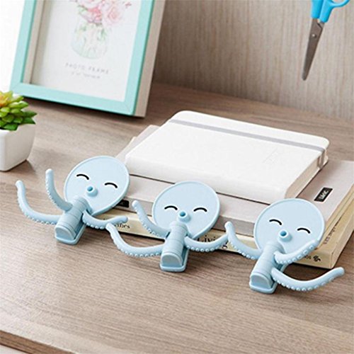 Colorido Cute Cartoon Octopus Kitchen Bathroom Strong Adhesive Towel Hook Wall Hanger Size Medium (Blue)