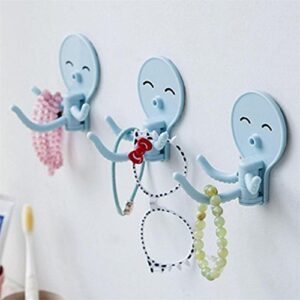 Colorido Cute Cartoon Octopus Kitchen Bathroom Strong Adhesive Towel Hook Wall Hanger Size Medium (Blue)