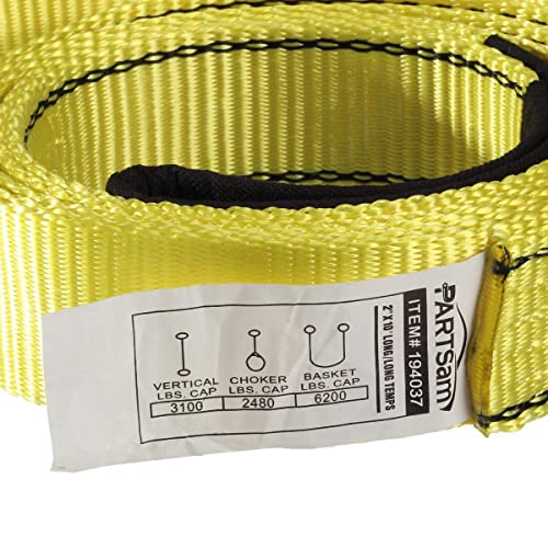 Partsam Premium 1Pcs Crane Towing Strap 10feet x 2inch Durable 3400Dtex - Heavy Duty Web Sling - Corrosion Resistance Polyester Industrial Flat Eye-Eye Ropes