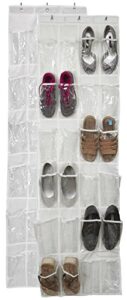 vinyl over the door shoe organizer with 24 reinforced pockets. organize your shoes with this shoe rack over the door organizer and save space. hang on standard doors with 3 steel over the door hooks.