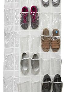 Vinyl Over The Door Shoe Organizer with 24 Reinforced Pockets. Organize Your Shoes with This Shoe Rack Over The Door Organizer and Save Space. Hang on Standard Doors with 3 Steel Over The Door Hooks.