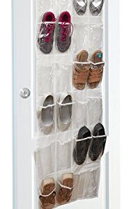 Vinyl Over The Door Shoe Organizer with 24 Reinforced Pockets. Organize Your Shoes with This Shoe Rack Over The Door Organizer and Save Space. Hang on Standard Doors with 3 Steel Over The Door Hooks.