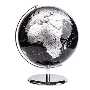 exerz 8" world globe black - stainless steel arc and base - educational/geographic/modern desktop decoration - metallic black