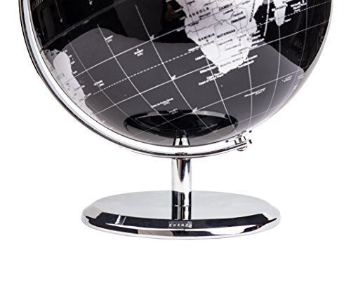 Exerz 8" World Globe Black - Stainless Steel Arc and Base - Educational/Geographic/Modern Desktop Decoration - Metallic Black