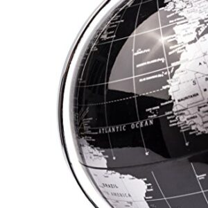 Exerz 8" World Globe Black - Stainless Steel Arc and Base - Educational/Geographic/Modern Desktop Decoration - Metallic Black