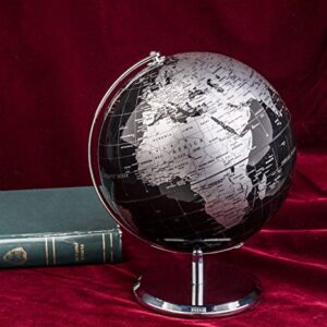 Exerz 8" World Globe Black - Stainless Steel Arc and Base - Educational/Geographic/Modern Desktop Decoration - Metallic Black