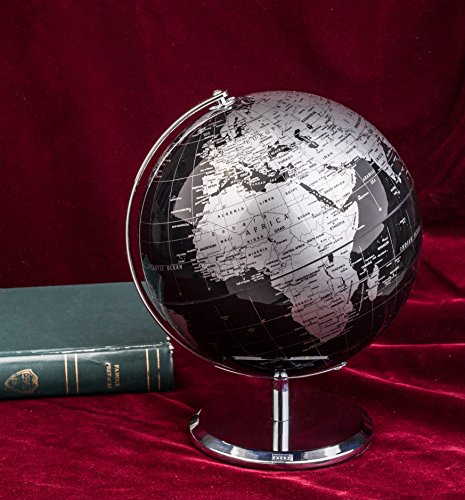 Exerz 8" World Globe Black - Stainless Steel Arc and Base - Educational/Geographic/Modern Desktop Decoration - Metallic Black